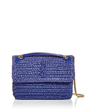 Saint Laurent Niki Medium Raffia Shoulder Bag - Vivid Blue/Gold